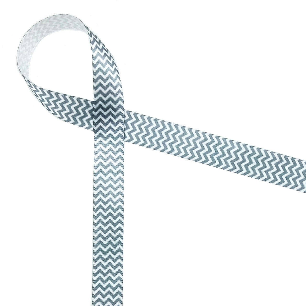 Chevon, mini in gray ink on white single face satin ribbon, 10 Yards