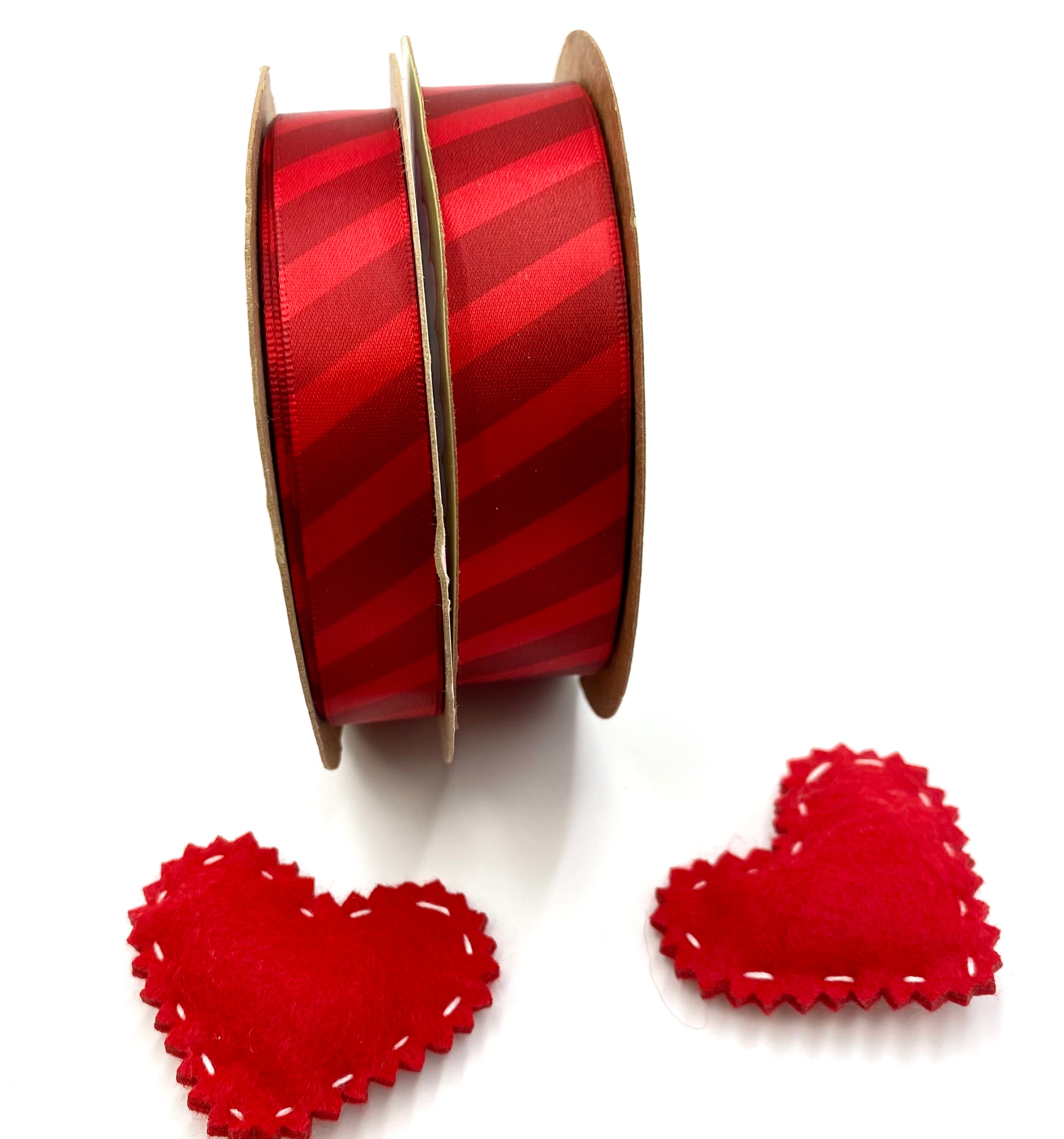 Red Diagonal stripes on 5/8" red single face satin ribbon
