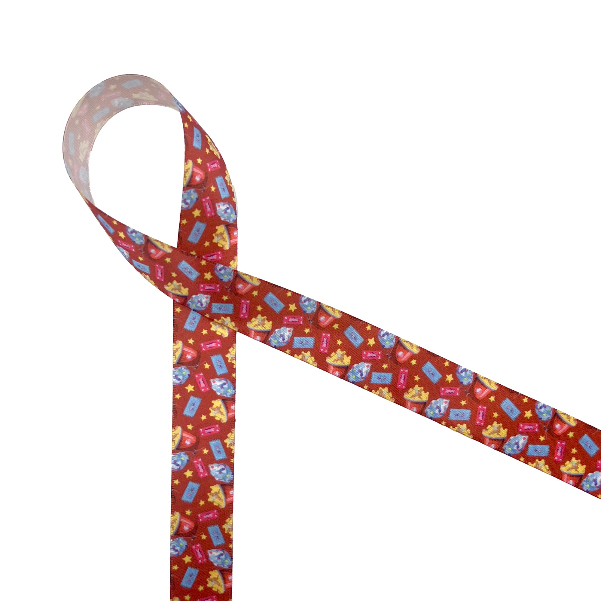 Popcorn ribbon with cotton candy, carnival tickets and yellow stars pr