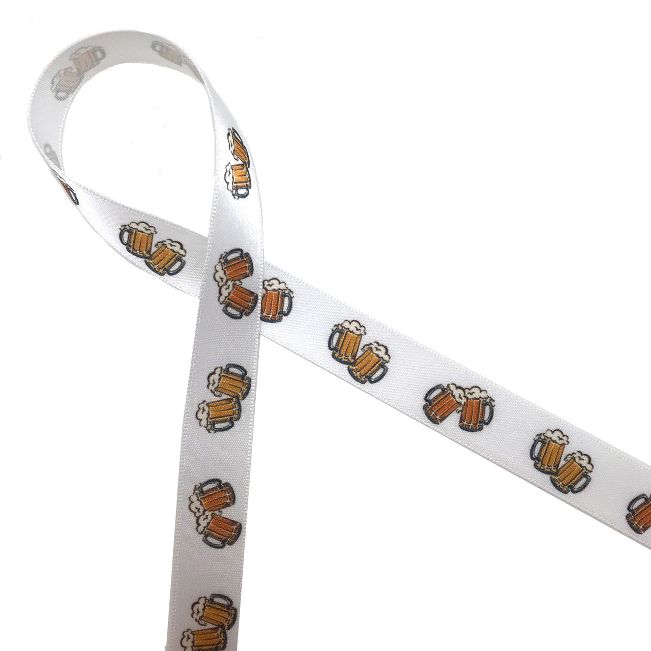 Beer mugs foaming with golden larger printed on 5/8" white single face ...