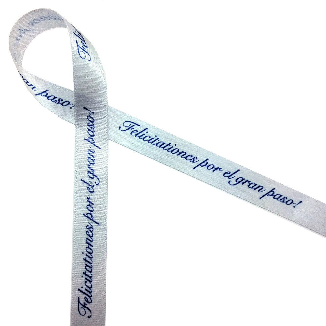 Felicitiones por el gran paso! Ribbon Navy Blue Ink on 5/8" wide Gray
