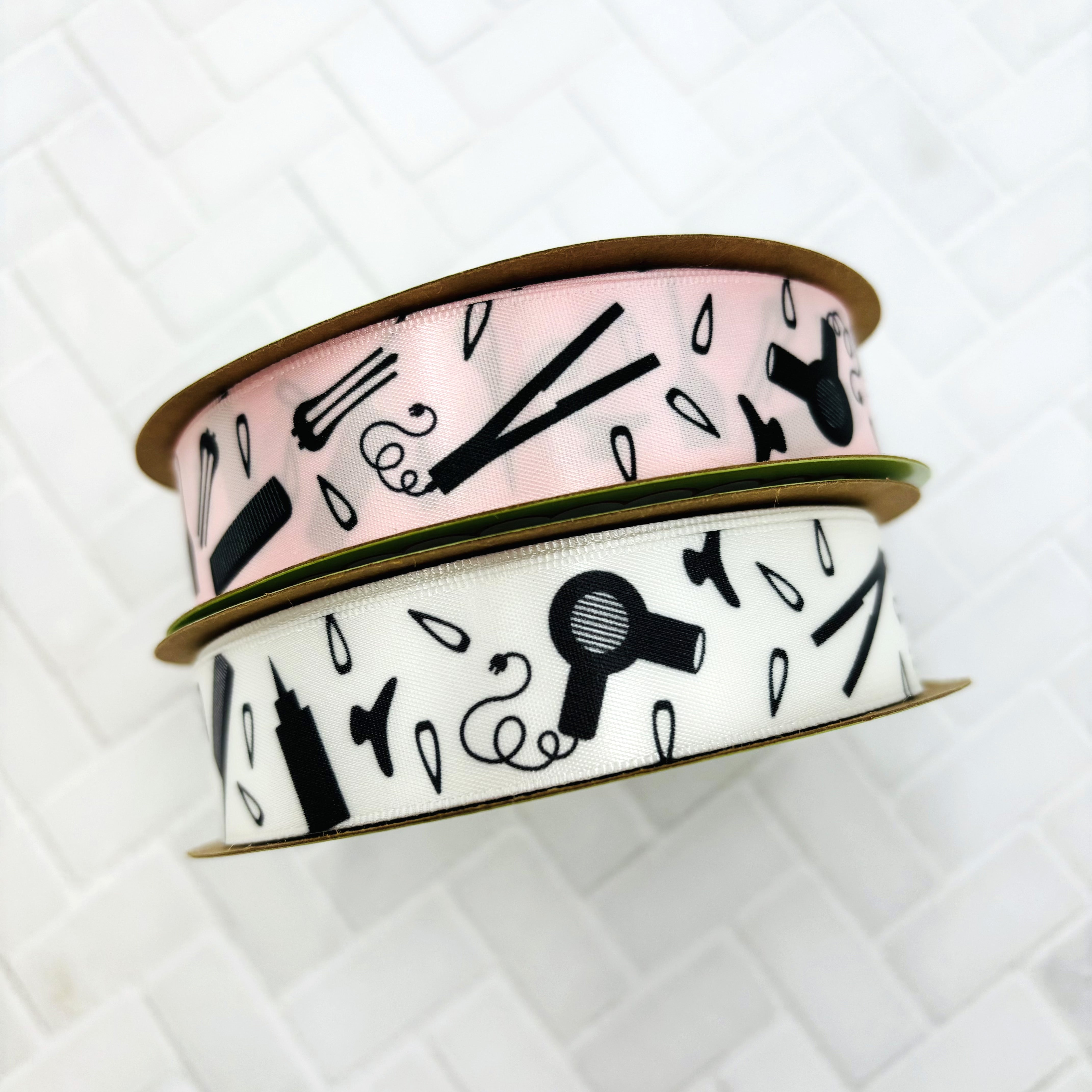 Hair Stylistâ€“Themed Ribbon on 7/8" Satin Ribbon, 10 Yards