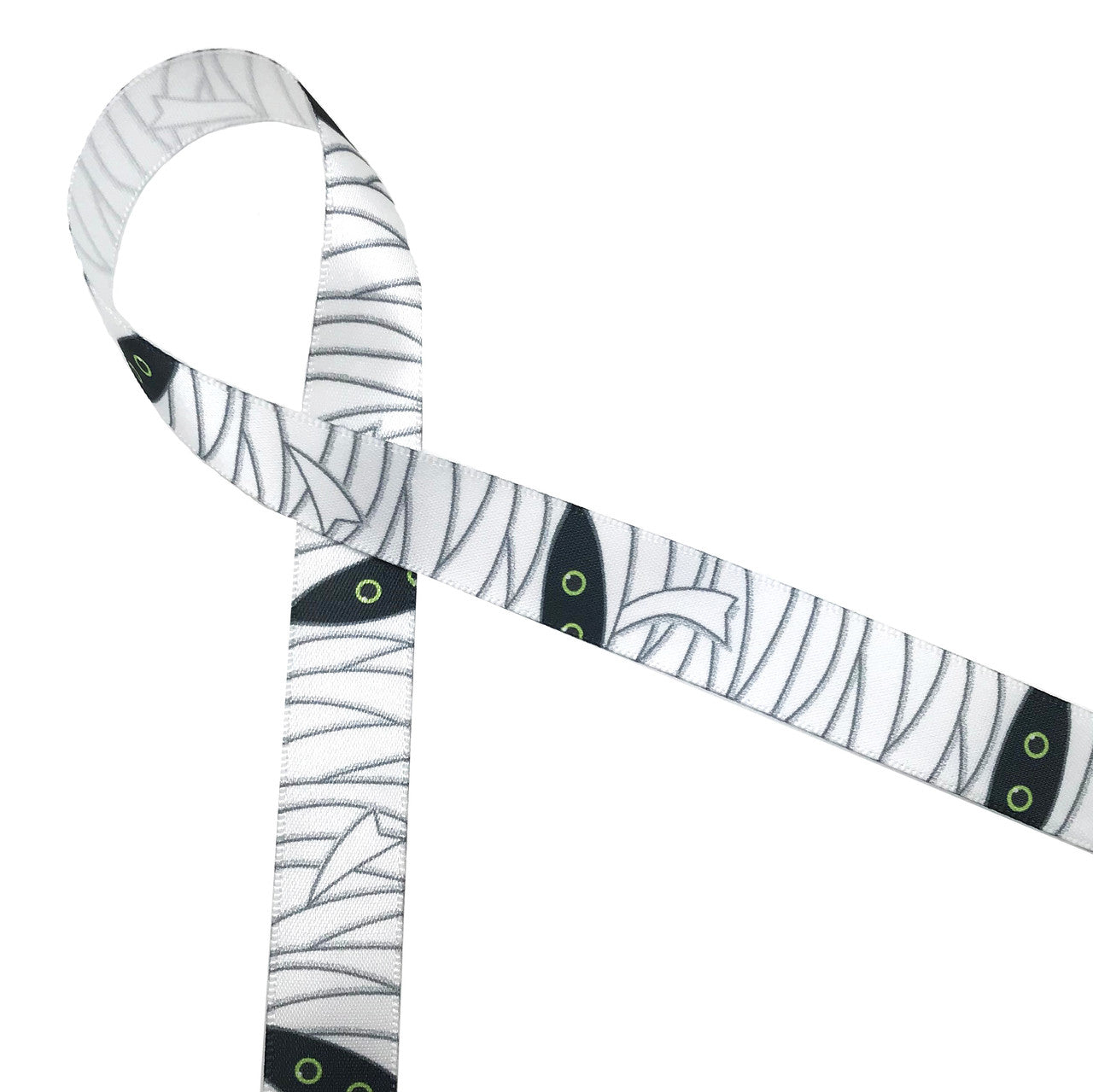 Mummy themed ribbon on 5/8" white single face satin, 10 yards