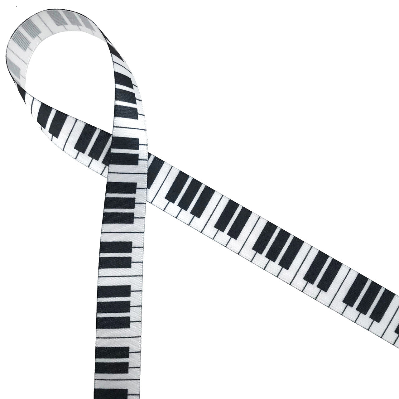 Piano keys in black on 5/8" white single face satin ribbon, 10 Yards