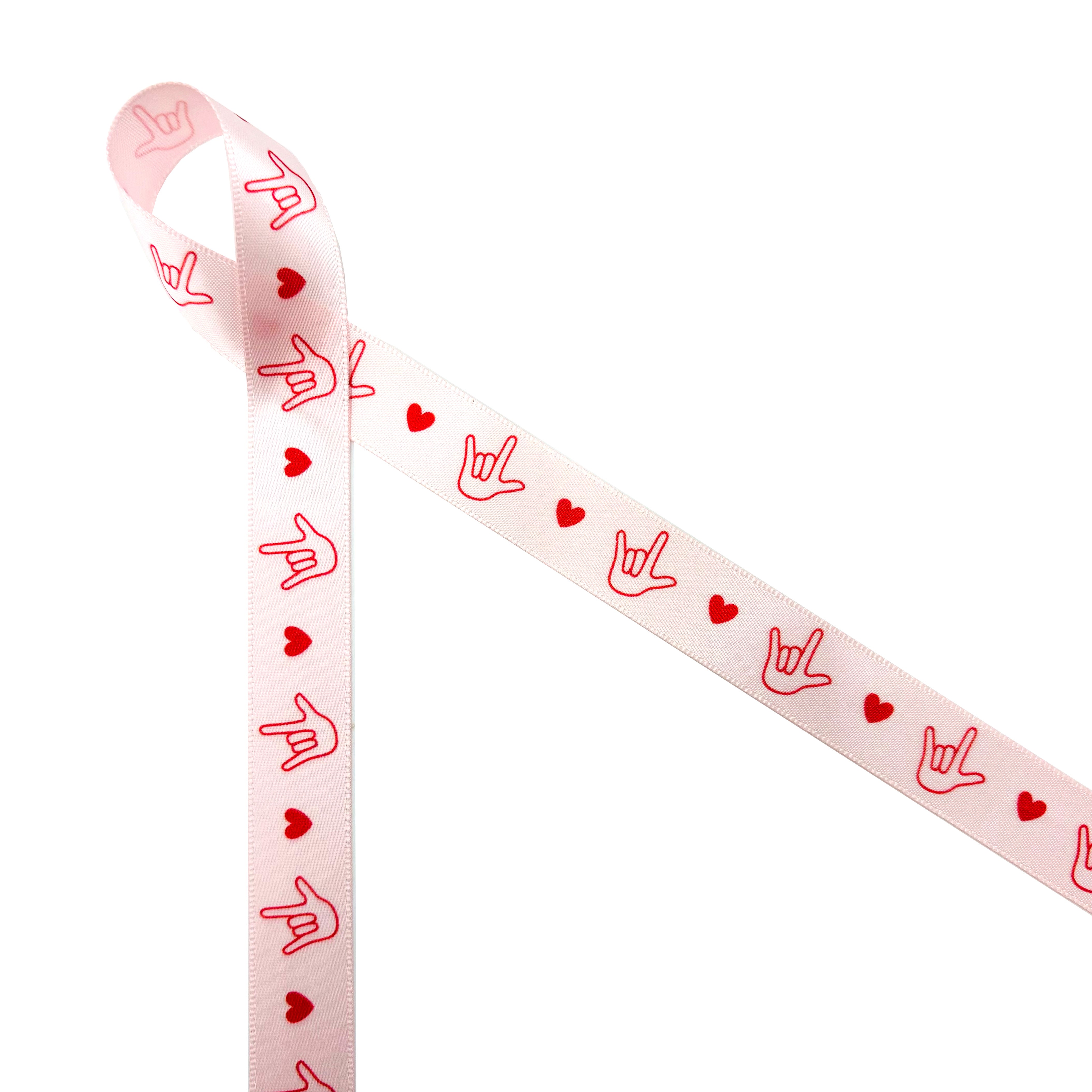 Sign Language ribbon I love you hand sign with a heart in red for Vale