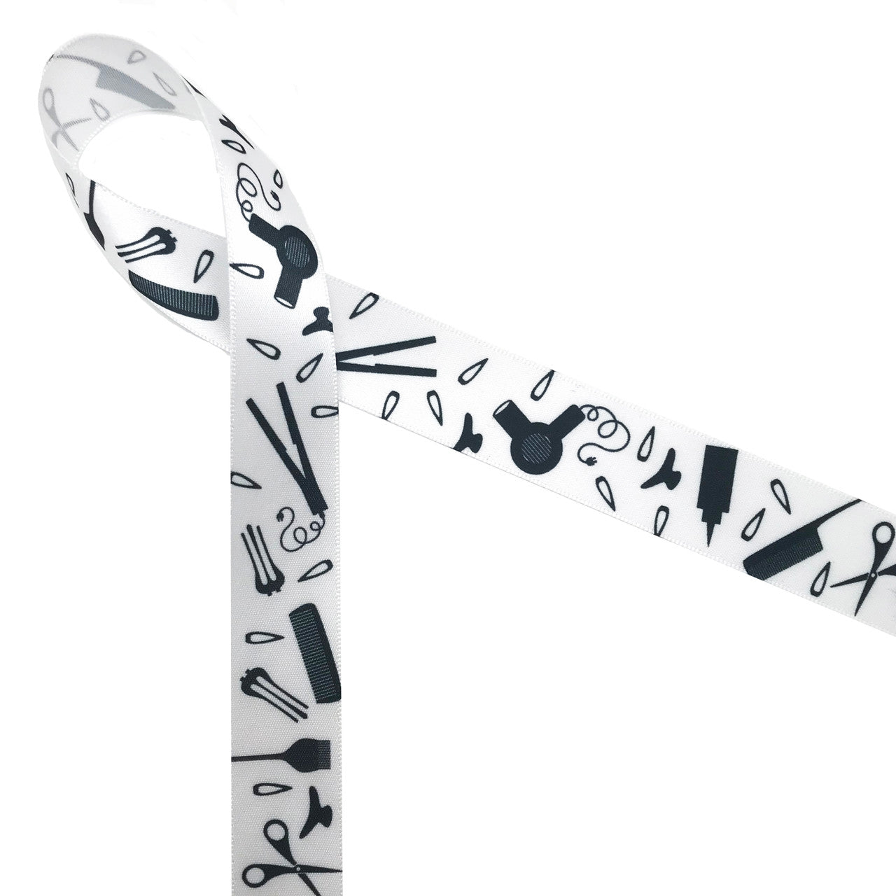 Hair Stylistâ€“Themed Ribbon on 7/8" Satin Ribbon, 10 Yards