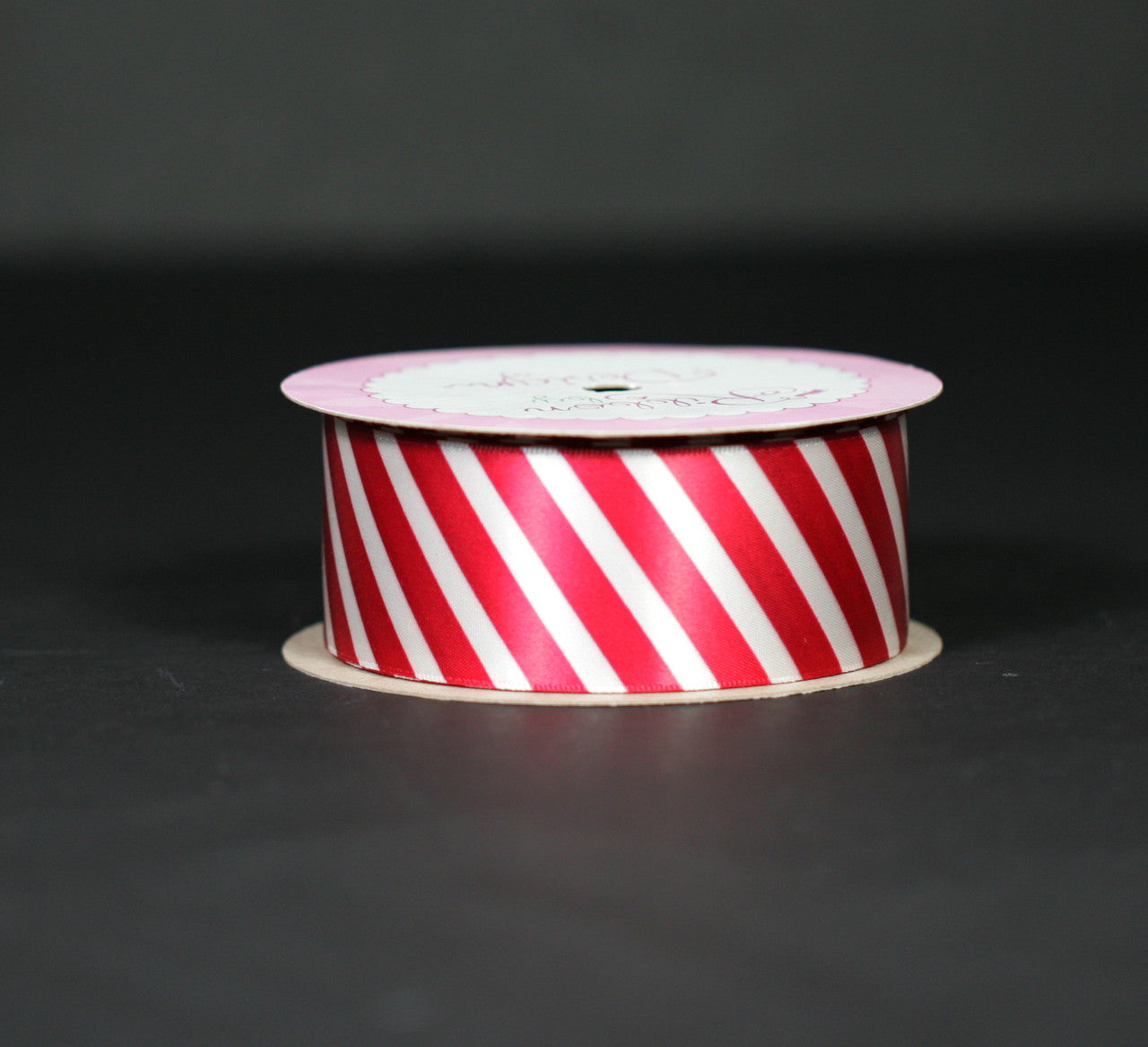 Stripes in deep red on 1.5" antique white single face satin ribbon, 10 ...